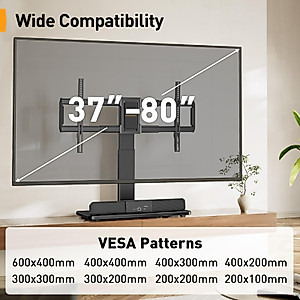 Perlegear Swivel TV Stand Mount, Universal TV Stand for 37-80 inch TVs, Height Adjustable Tabletop TV Stand Holds up to 99 lbs, Preassembled InstaMount Front Support, Max VESA 600x400mm, PGTVS28