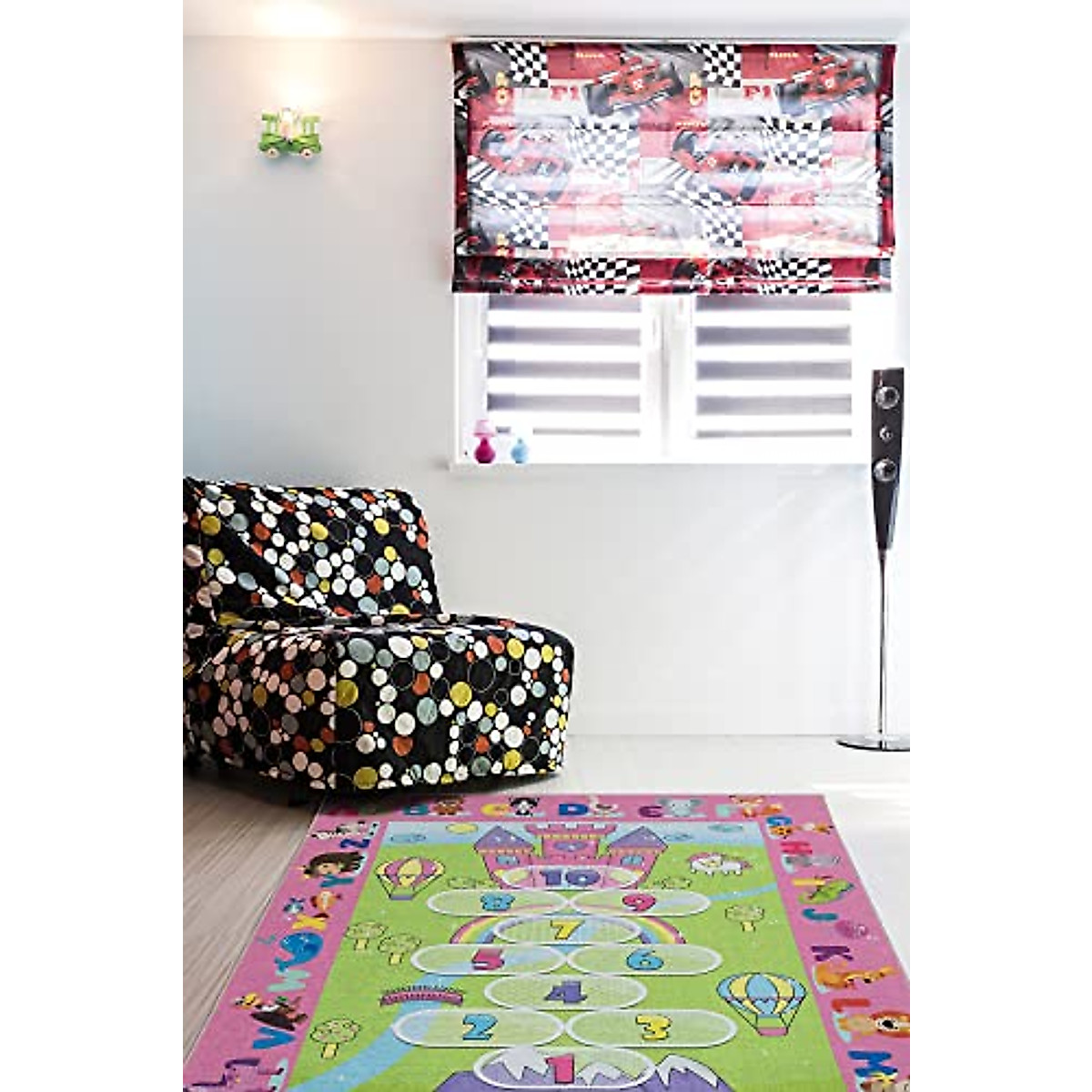 Ottomanson Machine Washable Wrinkle Free Hopscotch Princess Design Cotton 4x6 Kid's Area Rug for Playroom, Kid's Room, Bedroom, Kindergarten, 4' x 6', Pink