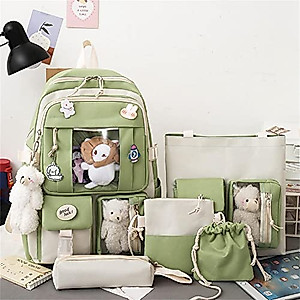 FUINUEIO Kawaii Backpack Casual Bags Cute Aesthetic Backpacks With Kawaii Bear Pendant Pins Handle Shoulder Tote Bag Pencil Case Schoolbag