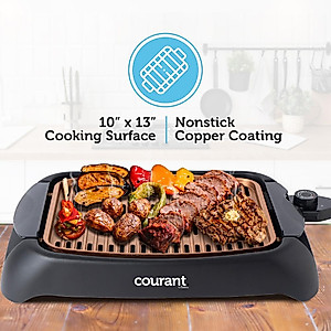 courant smokeless indoor grill, Copper Non-stick Coating Extra Large and Adjustable Temperature Control, Grill BBQ, Table Top Indoor Grill