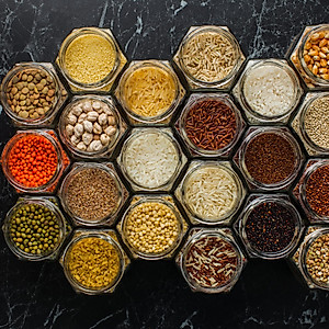 Betrome 30 Pack 6oz Hexagon Glass Jars with Gold Lids, 180ml Clear Glass Canning Jars Honey Jars Spice Jars Mason Jars for Jams, Shower Favors, Wedding Favors, Craft, 1 Pen and Labels Included