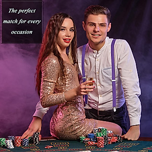 9 Pcs Adjustable Elastic Y Back Style Suspenders Fun Bow Ties for Men with Metal Clips 1 Inch Wide Y Shape Suspenders for Men and Women, 9 Colors