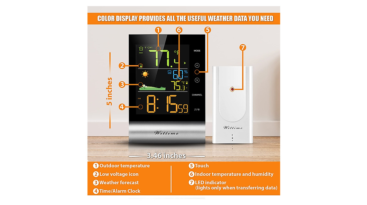 Wittime 2079 Indoor Outdoor Thermometer Wireless Temperature and ...
