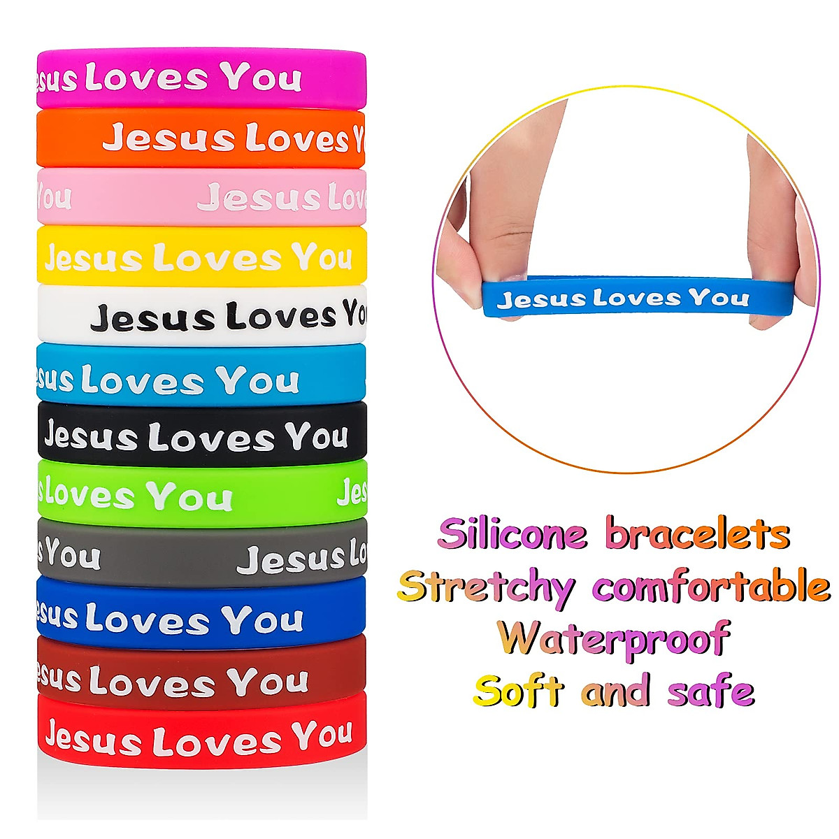 Jesus Loves You Rubber Bracelets Colorful Silicone Christian Jesus Wristbands for Men Women Party Favors Inspirational Bracelet for Adults Motivational Bracelet Christmas Gifts Church School (36)
