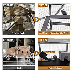 Ferret Cage Chinchilla Cage Large 4 Levels Critter Nation Cage Perfect for Ferret,Chinchilla, Rat, Squirrel, Lizard and Other Small Animal,Upgrade Anti-Chewing (Grey)