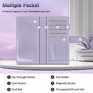 Fintie Checkbook Cover for Personal Checkbook, RFID Blocking Big Capacity Standard Register Duplicate Checks with Pen Holder, Cards Slots