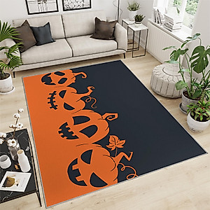 KOMEJIE Halloween Pumpkins Orange Rugs for Entryway 2x3 Rug Indoor Outdoor Rugs, Spooky Lantern Halloween Area Rug, Kitchen Rugs Non Slip Washable Rugs for Bedroom