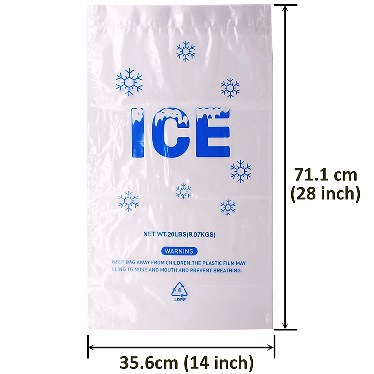 Belinlen 100 PACK 20 lb. Plastic Drawstring Ice Bags 14 x 28 Inch Heavy-Duty Ice Bags with Plastic Draw String (2.8mil Thickness)