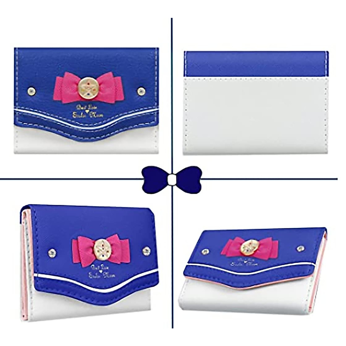 YaJaMa Sailor Moon Women Small Wallet PU Leather Bowknot Kawaii Tsukino Usagi Trifold Credit Card Holder Case for Girls (Dark Blue)
