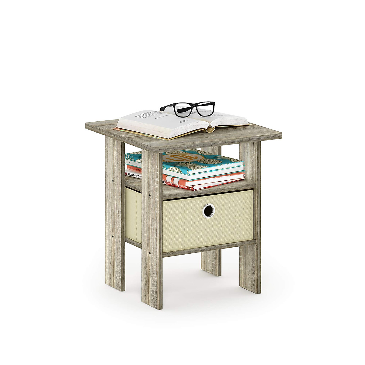 Furinno Andrey End Table / Side Table / Night Stand / Bedside Table with Bin Drawer, Sonoma Oak/Ivory
