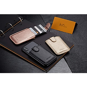 Phone Card Holder RFID Blocking Sleeve, Pu Leather Back Phone Wallet Stick-On Pull up 5 Card Holder Universally Pocket Covers Credit Cards Cash for iPhone/Android/Samsung/ Smartphones.Black (Black)
