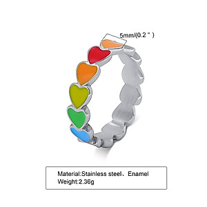 MPRAINBOW Enamel Heart LGBT Pride Ring 5mm Heart to Heart Rainbow Lesbian & Gay Rings, Stainless Steel Love Heart LGBTQ Pride Rings Jewelry