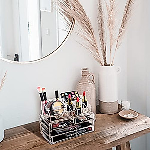 Ikee Design Clear Makeup Organizer for Vanity, Bathroom Counter or Dresser - Easily Accessible with Clear Design. Perfectly Organize Your Beauty Essentials. Adds an Elegant Touch to Your Space.