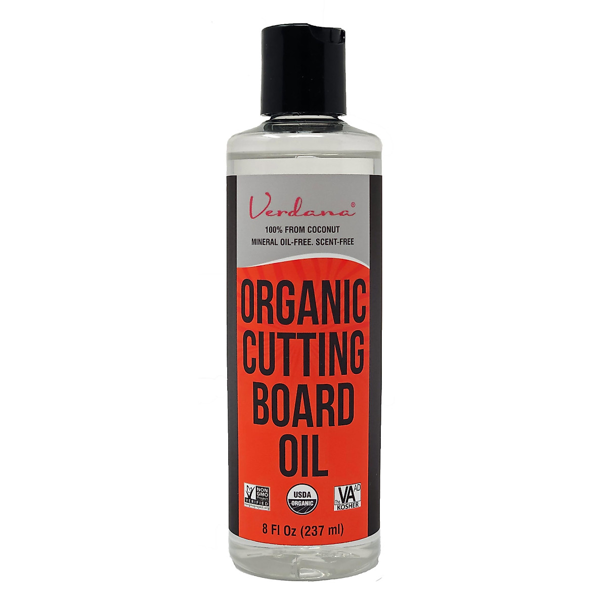 Verdana Organic Cutting Board Oil – Food Grade Kosher Non-GMO – 100% Coconut Derived & Vegan - Butcher Block Oil & Conditioner and Polish for All Wood – NO Mineral Oil Involved – 8 Fl Oz