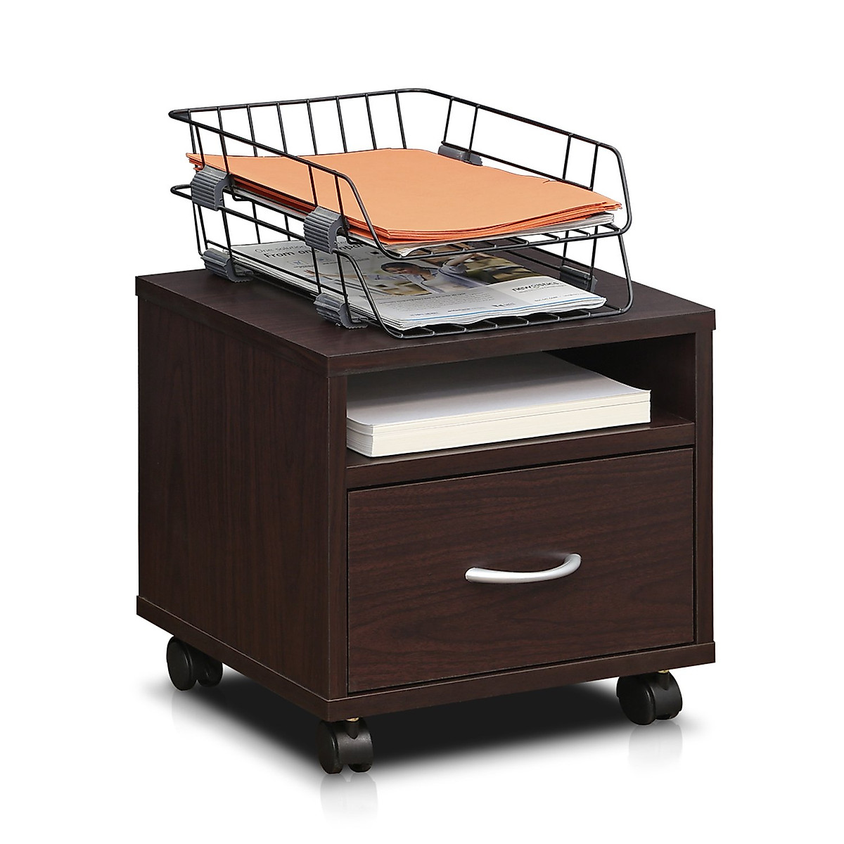 Furinno Indo Petite Under Desk Utility Cart with Casters, Espresso