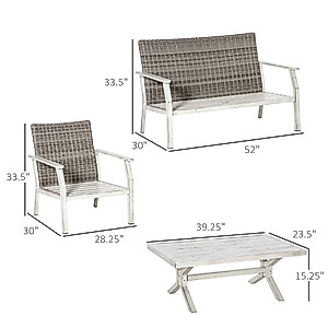 Outsunny 4 Pieces Patio Furniture Set with Cushions, Outdoor Wicker Conversation Sofa Sets, Aluminum Frame Sofa Sets for Backyard, Poolside, Garden, Beige