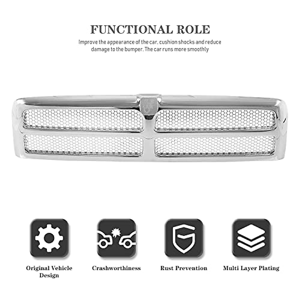 CarPartsDepot Grille Grill Chrome Honeycomb Mesh Insert Compatible With 1994-2002 DODGE Ram 1500 Ram 2500 Ram 3500 Pickup Truck Fits CH1200178 55055252