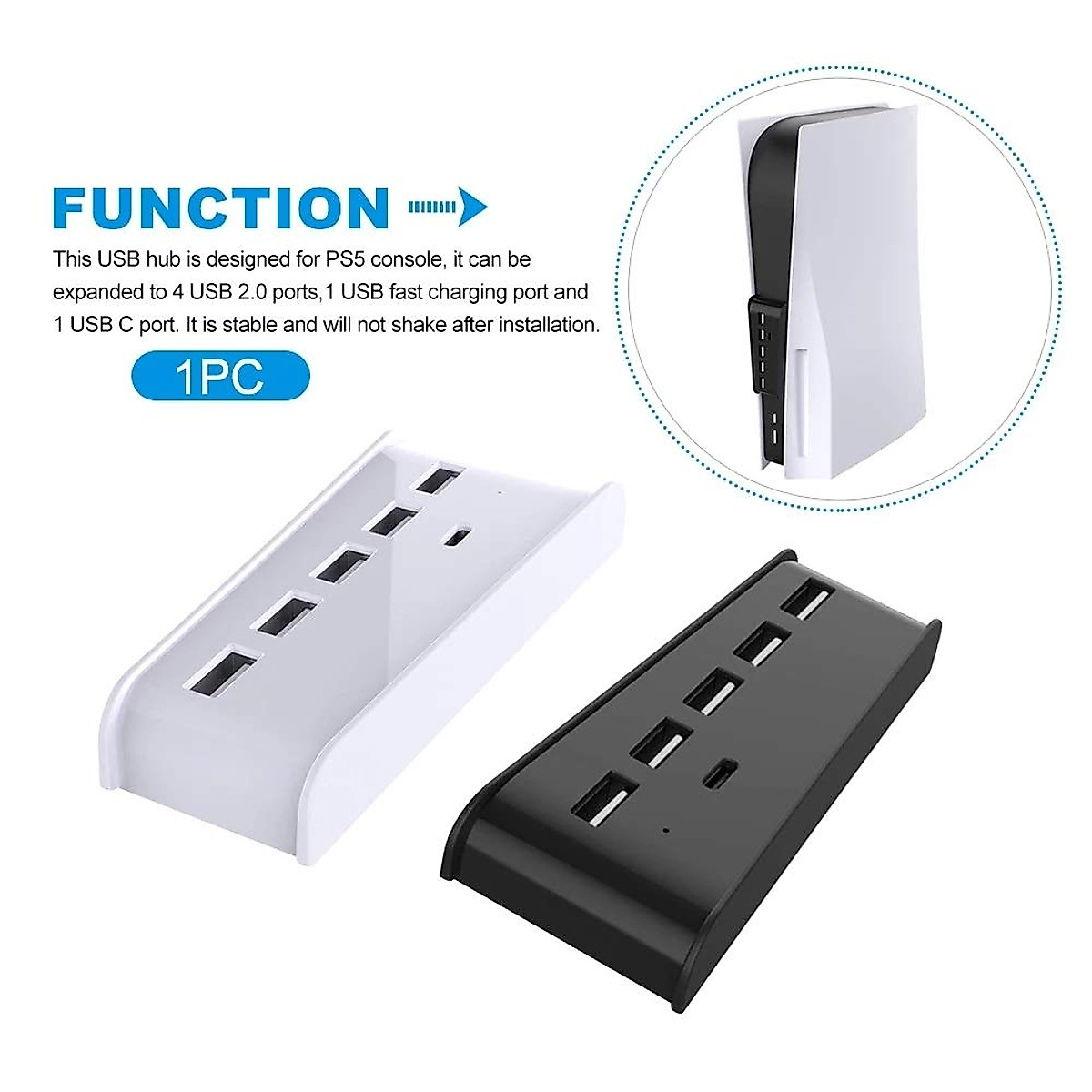CUJUX 5 Port High-Speed Splitter Adapter Game Console USB Hub Multifunctional for PS5 Game Console Charging Stand Indicator Light (Color : White)