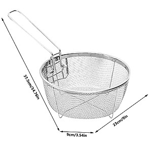 Stainless Steel Fry Basket, 12.6''/14.7'' Round Wire Mesh Fry Basket, French Chips Fry Serving Food Presentation Tableware with Folding Handles, Deep Fryer Accessories