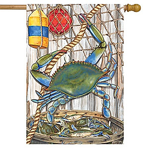 Blue Crab Bushel Summer House Flag Nautical 28" x 40" Briarwood Lane