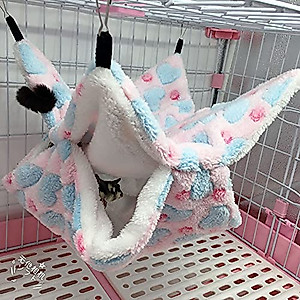 Small Pet Hammock, Double-Layer Small Animals Hammock Bed, Warm Fleece Cage Hanging Hammock, Pet Swinging Bed for Sugar Glider Chinchilla Parrot Guinea Pig Ferret Squirrel Hamster Rat (Pink)