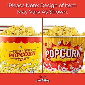 Greaseproof Retro 85oz Popcorn Buckets 25 Pk. Reusable and Durable Pop Corn Tubs in Red Yellow. Large Disposable Containers Perfect For Movie Night, Theme Party, Theater, Carnivals & Fundraisers.