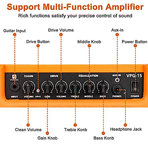 Vangoa Electric Guitar Amplifier, 10W Guitar Practice Small Amp Mini Portable Guitar Amp with Headphone Jack and Distortion Tone, Pink