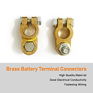 Hawyet 2 PCS Car Terminals Connectors Clamps, Brass Terminal Protector Set, Universal Terminal End Clamp Set for Marine Car Boat RV Vehicles (Gold)
