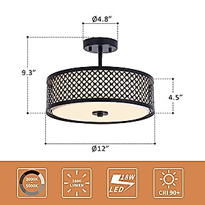 OUVR Industrial Semi Flush Mount Ceiling Light, Modern Close to Ceiling Lamps for Living Room, Bedroom, Dining Room, Kitchen, Hallway, Entry, Foyer