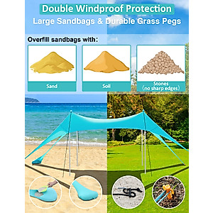 anngrowy Beach Tent Canopy 10'x10' Beach Tents Sun Shelter 6-8 Person Beach Canopy Tent Sun Shade Easy Setup Pop Up Beach Shade Canopy Portable Beach Tent UPF 50+ Waterproof Windproof Beach Canopy