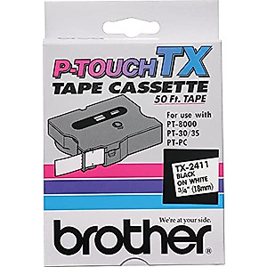 Brother Tx2411 Tx Labeling Tape for Pt-8000, Pt-Pc, Pt-30/35, 3/4-Inch W, Black On White