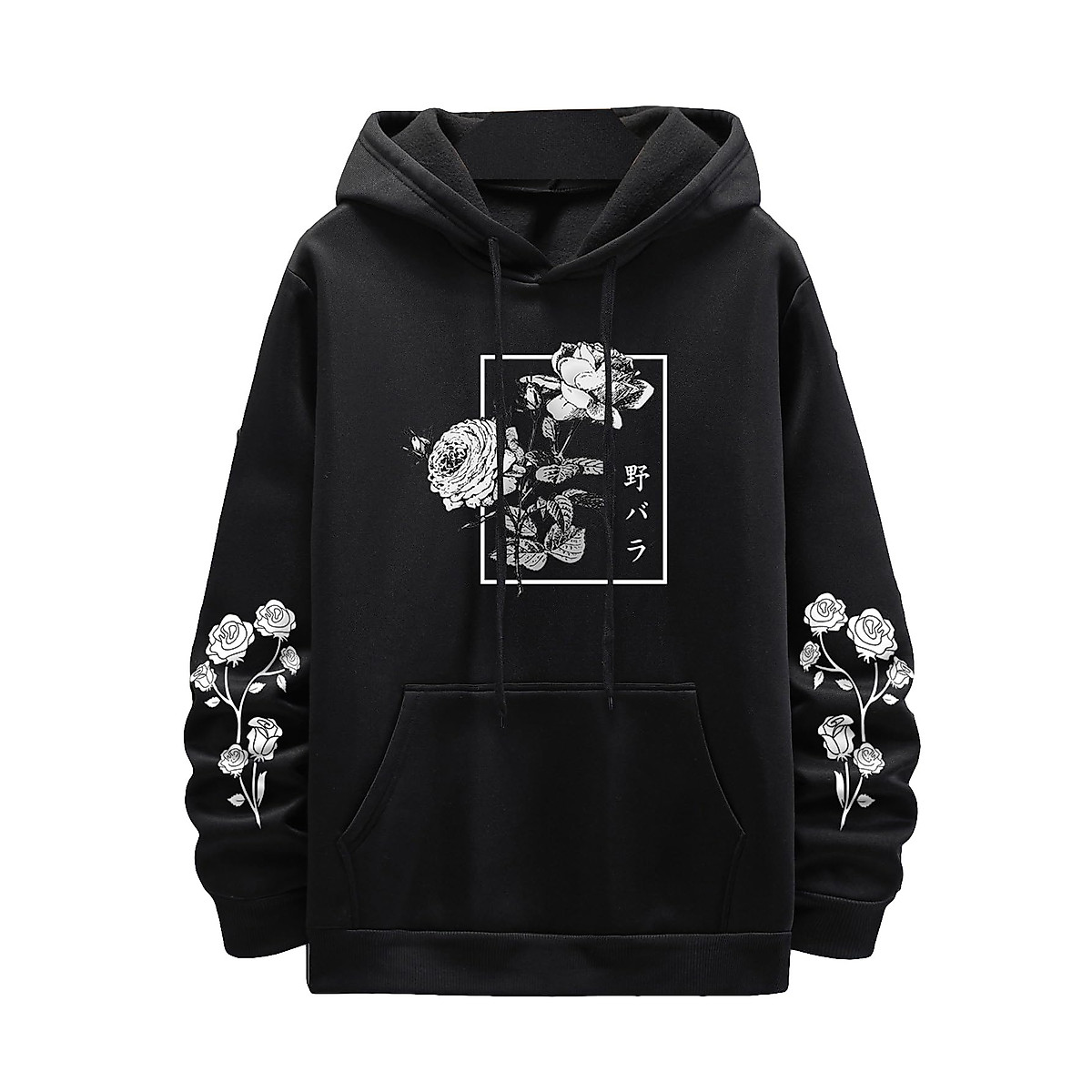 SOLY HUX Men's Floral Print Casual Graphic Hoodies Drawstring Long Sleeve Pullover Sweatshirt Black Floral M