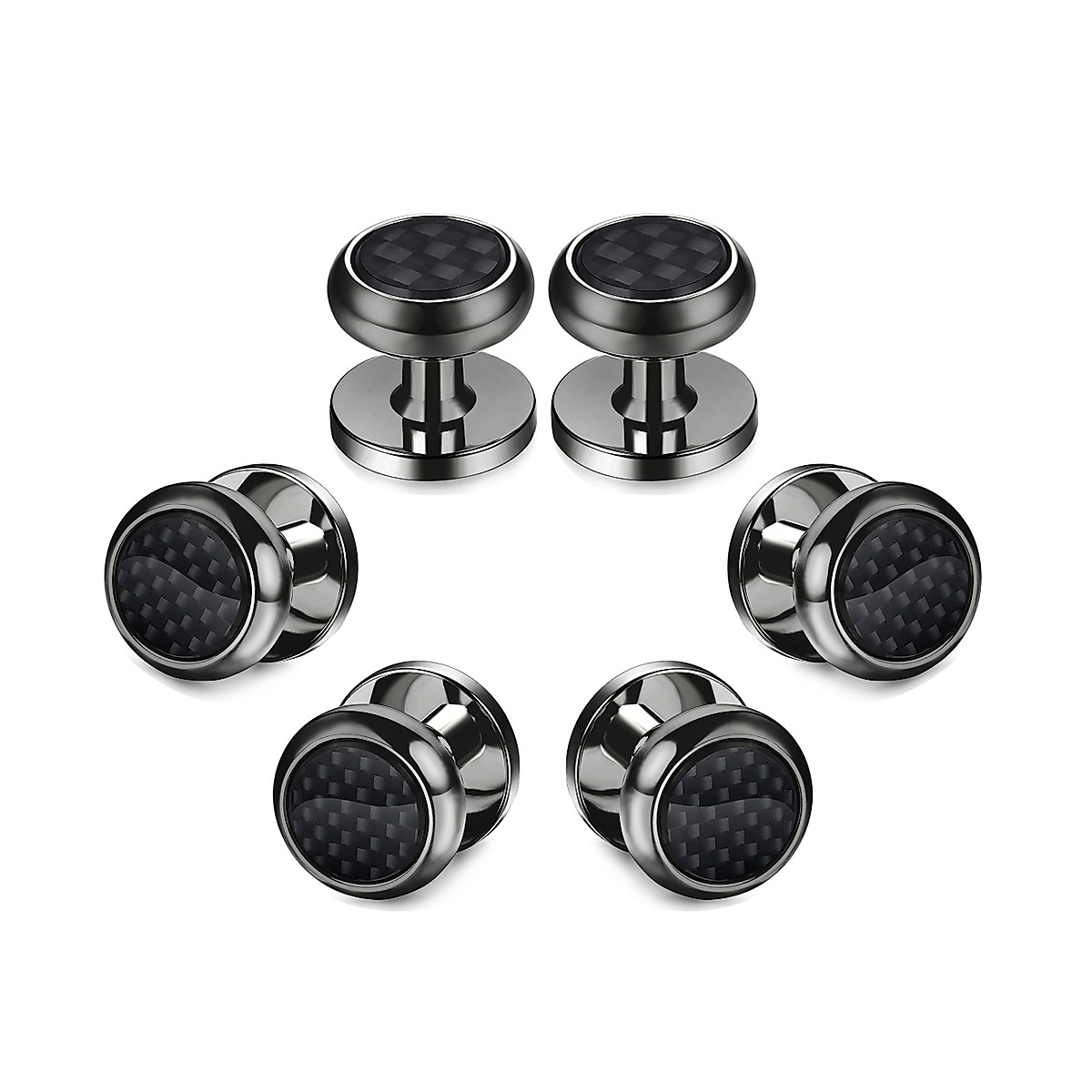 LOYALLOOK 8pcs Mens Carbon Fiber Cufflinks and Shirt Studs Set Tuxedo Shirts Business Wedding Black