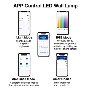 Smart Wall Sconces, Koopala LED Mounted Lamps with 3 Lighting&RGB&Ambiance Mode, APP&Touch Control, Stepless Dimming, 360°Rotate, Cordless Light Rechargeable Battery for Reading Bedside