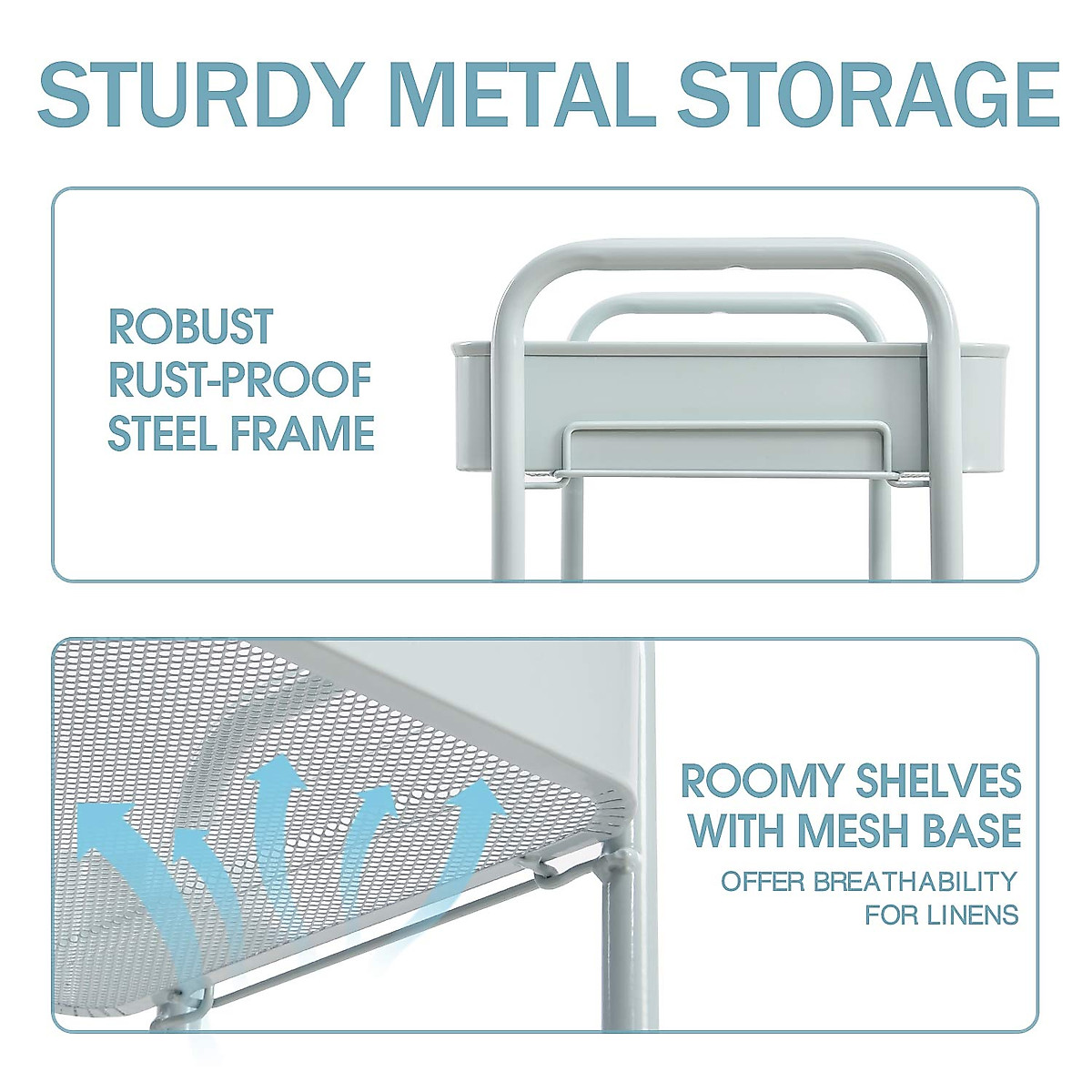 TOOLF 3-Tier Rolling Cart, Easy Assembly Metal Utility Cart with Lockable Wheels, Storage Craft Art Cart Trolley Organizer Serving Cart for Office, Bathroom, Kitchen, Kids' Room, Green