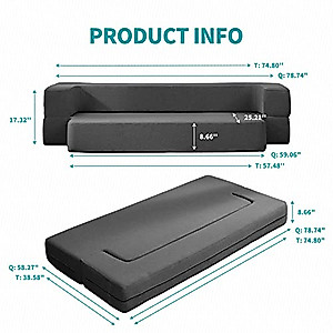 BALUS Folding Sofa Bed Queen Size, 8.6 Inch Floor Sofa Bed Couch Foldable, Memory Foam Futon Couch, Fold Out Sofa Bed Convertible Sleeper Sofa Bed for Living Room/Bedroom/Guest Room/Office