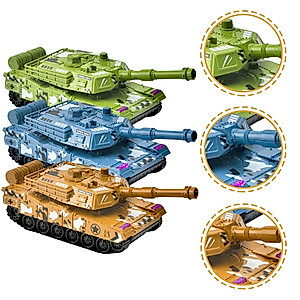 LUOZZY 3Pcs Simulation Tank Models Pull Back Tank Toy Desktop Tank Decor Creative Gifts - Yellow + Blue + Green