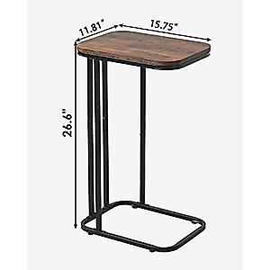 KJGKK C Shaped End Table, 26.6 inches High Side Table for Couch Sofa Bed, Tv Tray, for Living Room, Bedroom, Small Spaces, Metal Frame, Industrial, Rustic Brown & Black