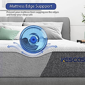 Kescas 10 Inch Spring Hybrid Queen Mattress -Bamboo Charcoal Cooling Gel Memory Foam, Moisture Wicking Cover, Edge Support - Pocket Innersprings for Motion Isolation - Made in North America