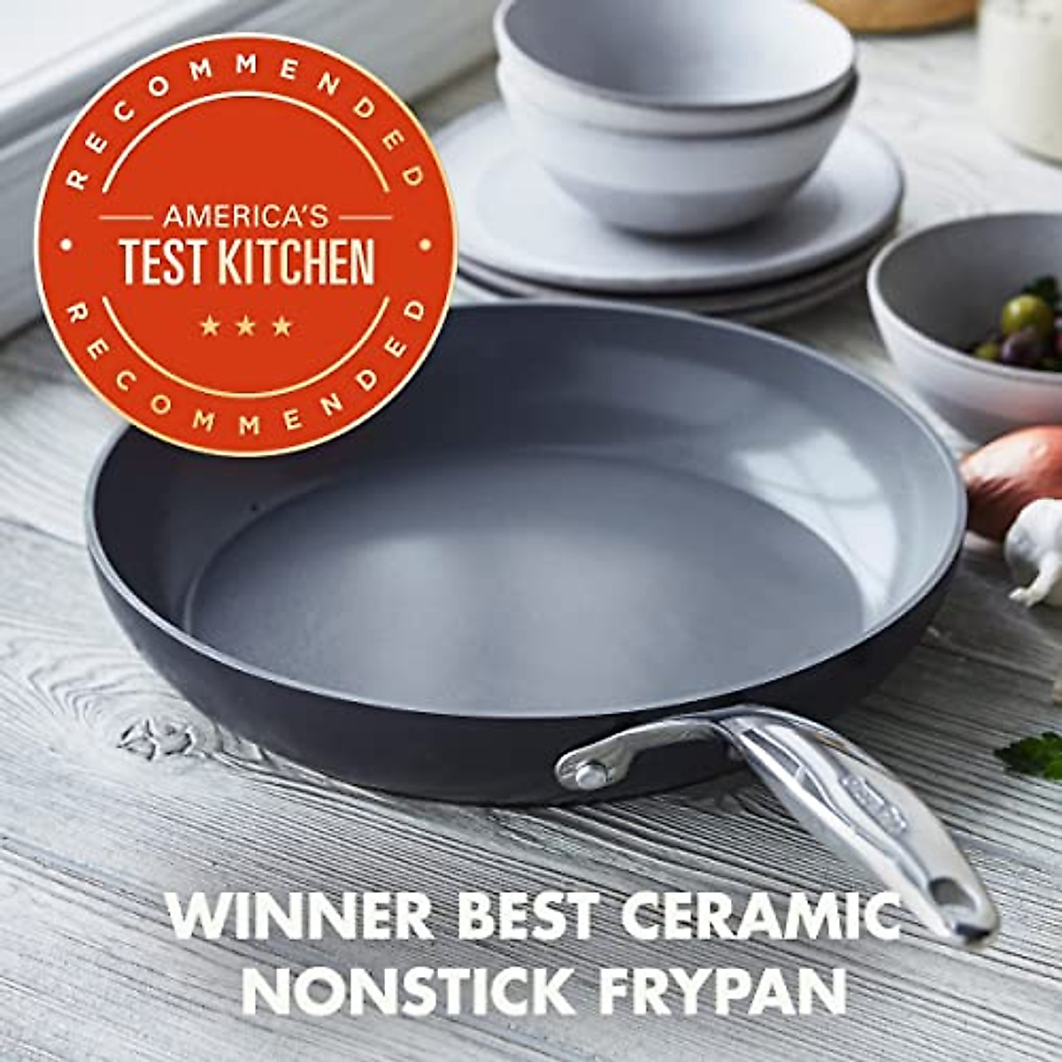 GreenPan Valencia Pro Hard Anodized Healthy Ceramic Nonstick 12" Wok, PFAS-Free, Induction, Dishwasher Safe, Oven Safe, Gray