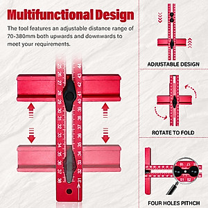 Sigerio 4 in 1 Router Milling Groove Bracket, Aluminum Alloy Router Circle Cutting Jig, Multifunctional Cabinet Hardware Jig and Router Guide, Adjustable Router Jig Tool for Woodworking (Rose Red)