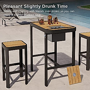 EAST OAK Signature 3-Piece Patio Furniture, Set, Outdoor Bar Set, Table and Chairs with Teak and Aluminum, Outdoor High Top Table and Chairs Set for Backyard and Pool, Dark Grey