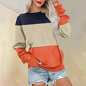 LRMQS Womens Crewneck Long Sleeve Sweatshirt with Kangaroo Pocket Solid Color Pullover Sweatshirts Fall 2023 Fashion Shirt