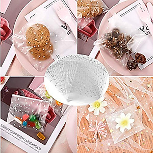 Lifelum Cookie Bags 200 Pcs 4″ x 4 ″Self Adhesive Cookie Bags Cellophane Treat Bags Self Sealing Clear Plastic Bags White Polka Dot Party Favor Bag for Party Gift Giving Bakery Candy Cookie Chocolate