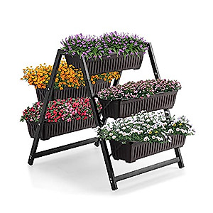 SweetBin Raised Garden Planter Bed, Tiered Planter Stand with 5 Boxes (Brown), 25" Long*30" Wide*31" Tall, Good for Herbs, Flowers, or Vegetables in Patio Balcony Indoor Outdoor