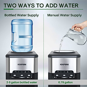 ICEPURE 3-in-1 Ice Maker with Water Cooler Dispenser, Top Loading, Quick Make hot, Cold Water & Bullet-Shaped ice Cube, 44lbs/24hrs, Countertop for Home/Office/Dormitorhoury, Silver