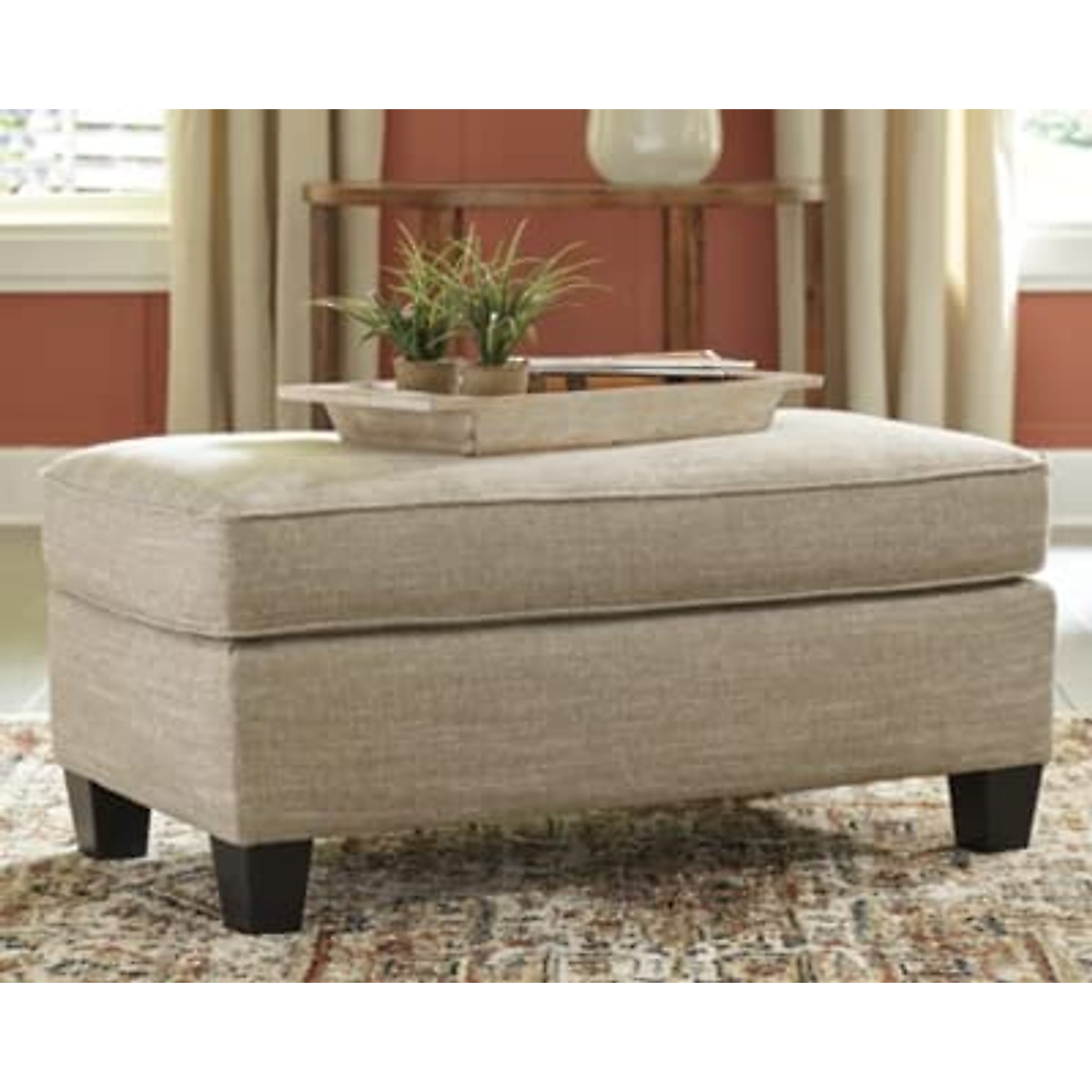 Signature Design by Ashley Almanza Traditional Rectangular Oversized Accent Ottoman, Beige