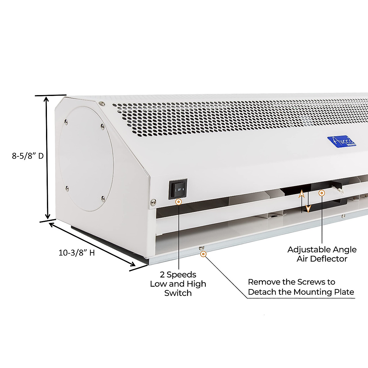 Awoco 36” Super Power 2 Speeds 1200 CFM Commercial Indoor Air Curtain, UL Certified, 120V Unheated with an Easy-Install Magnetic Switch