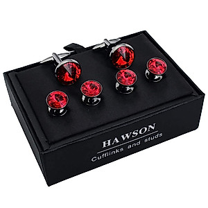 HAWSON Cufflink and Studs Tuxedo Set Silver Color with Austrian Crystals in Jet Hematite, Dark Blue, Crystal Grey,Purple, Green (Light Siam)