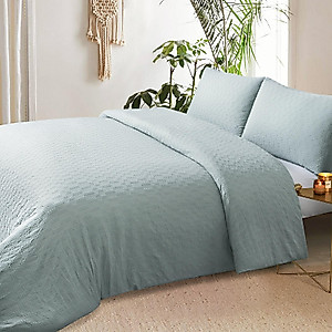 YINFUNG Sage Green Duvet Cover Waffle Weave Textured Tufted Bedding Set Waffle Knit Farmhouse Washed Microfiber 90x90 Soft Geometric